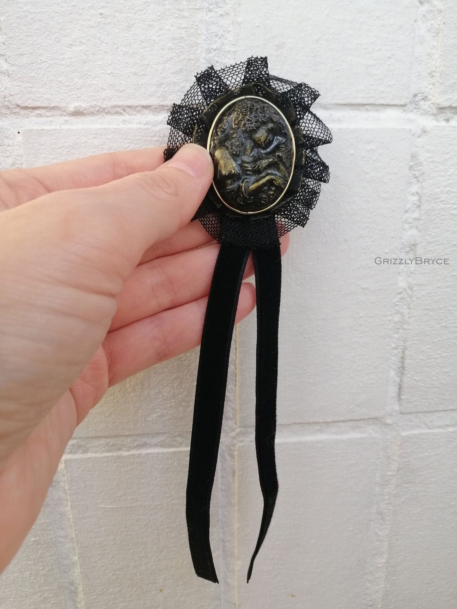 Gothic Porcelain Face Brooch: Black Ruffle Victorian Cosplay Jewelry - Etsy