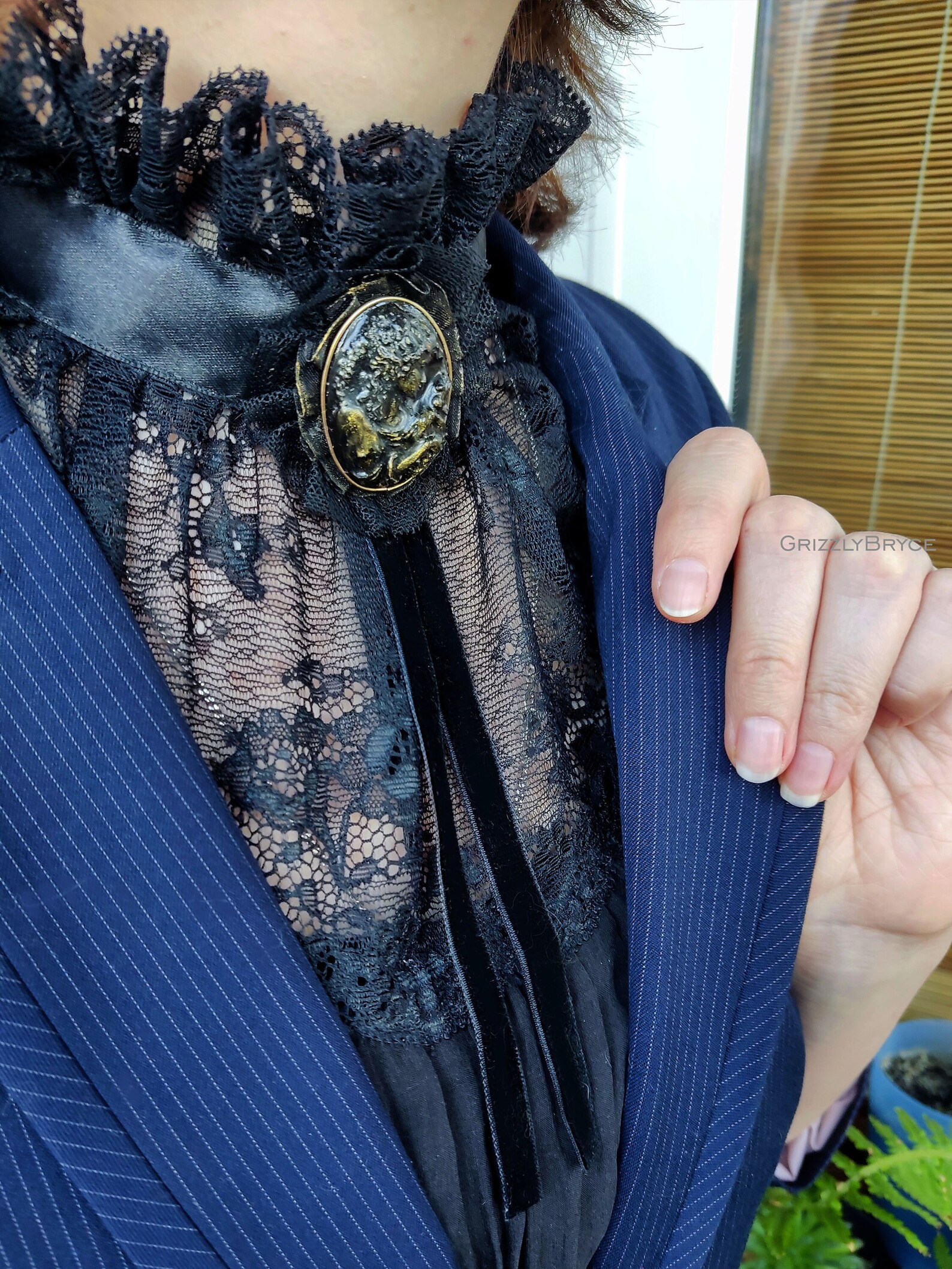 Gothic Porcelain Face Brooch: Black Ruffle Victorian Cosplay Jewelry - Etsy