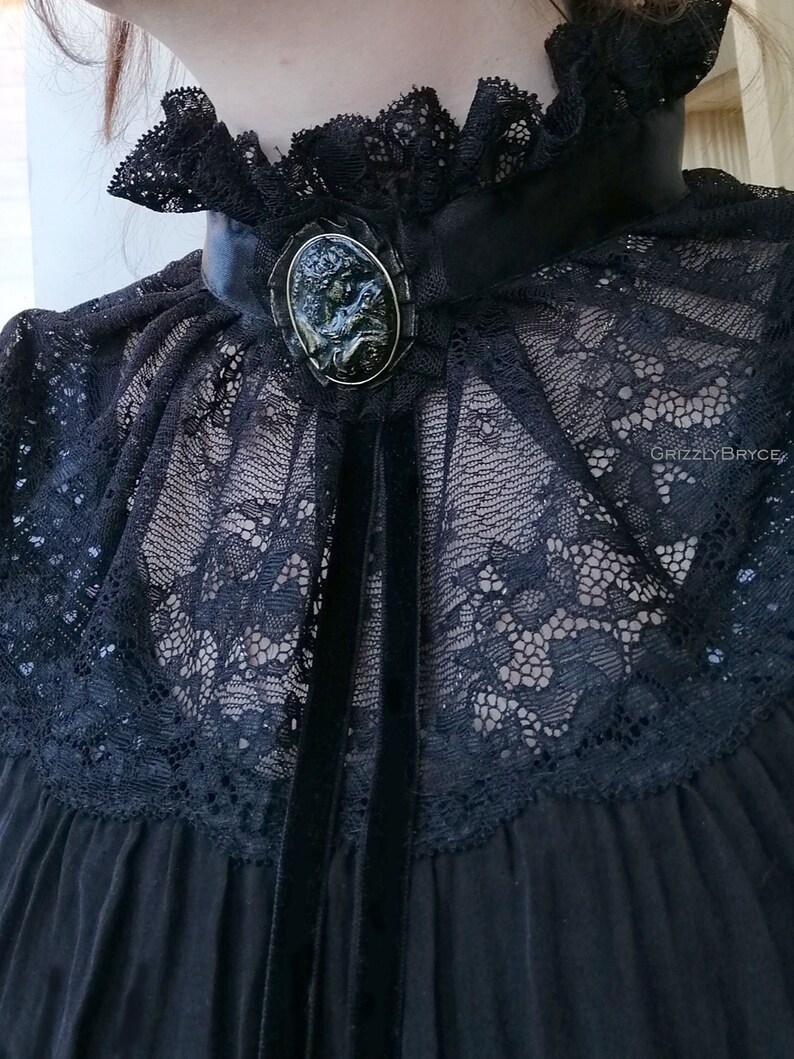 Gothic Porcelain Face Brooch: Black Ruffle Victorian Cosplay Jewelry - Etsy