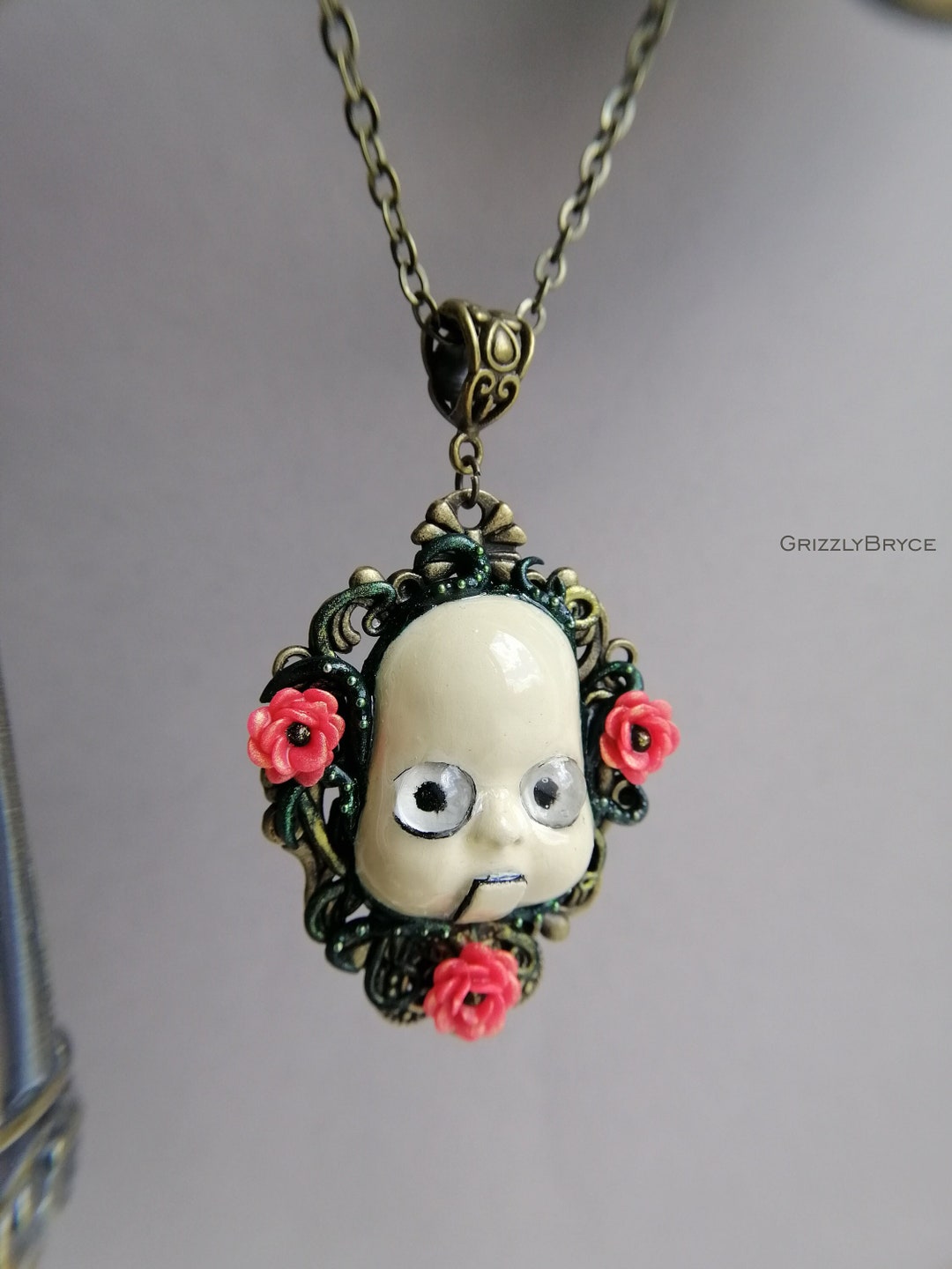 Creepy Doll Necklace Doll Face Necklace Creepy Doll Pendant Doll Head ...