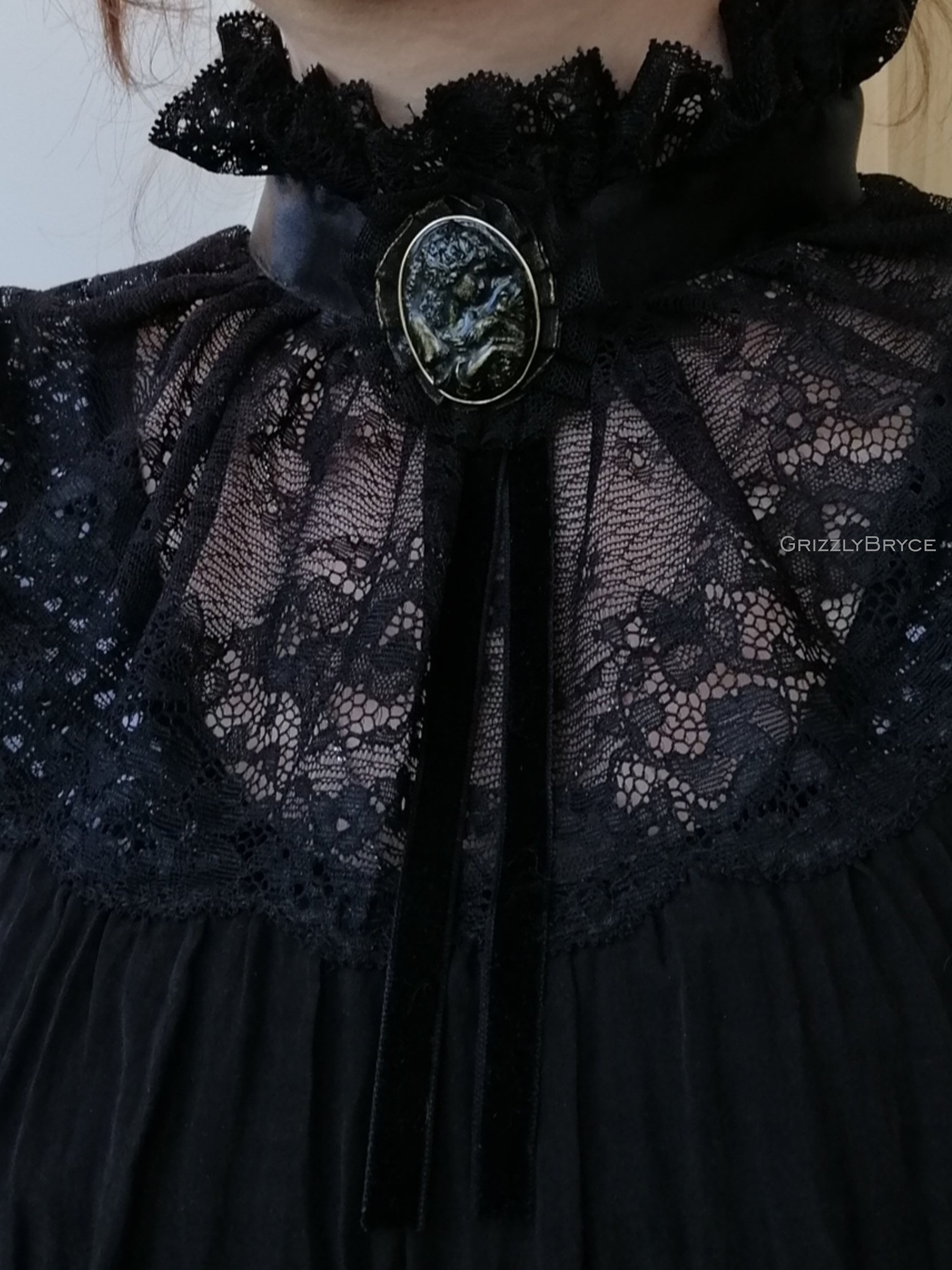 Gothic Porcelain Face Brooch: Black Ruffle Victorian Cosplay Jewelry - Etsy