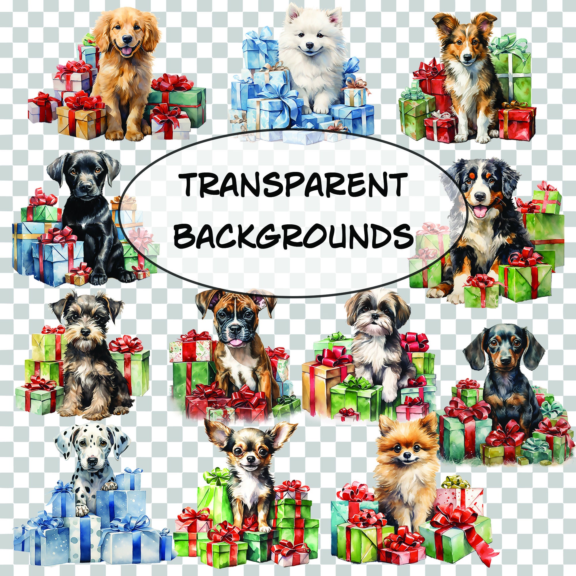 Christmas Dogs Clipart Bundle, Watercolor Christmas Clipart, Christmas ...