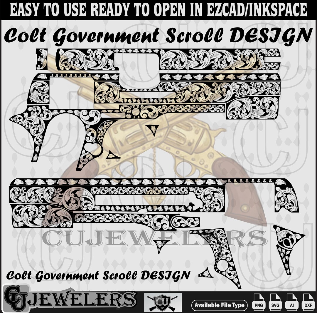 Colt Government Scroll With Engraving Vector Design | Svg PNG DXF AI ...