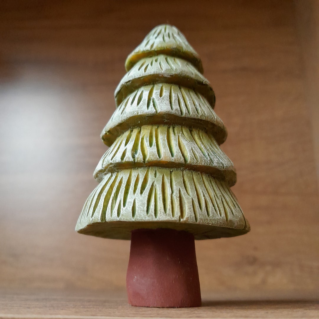 Green Wooden Handcarved Tree, Handmade Cosy Wood Carving, Creative ...