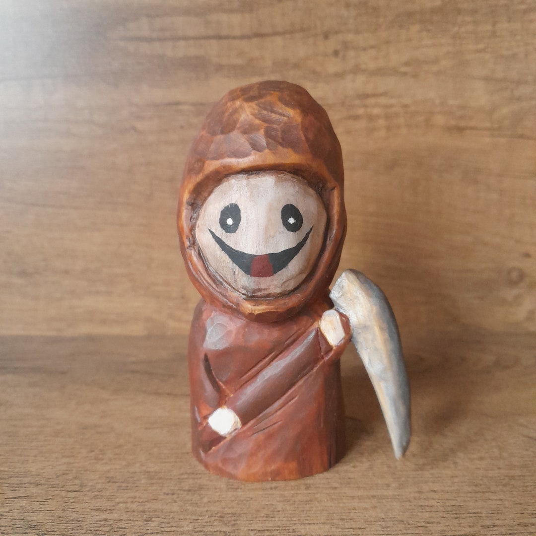 Happy Grim Reaper Smiling Grim Reaper Figurine Halloween Party Wooden ...