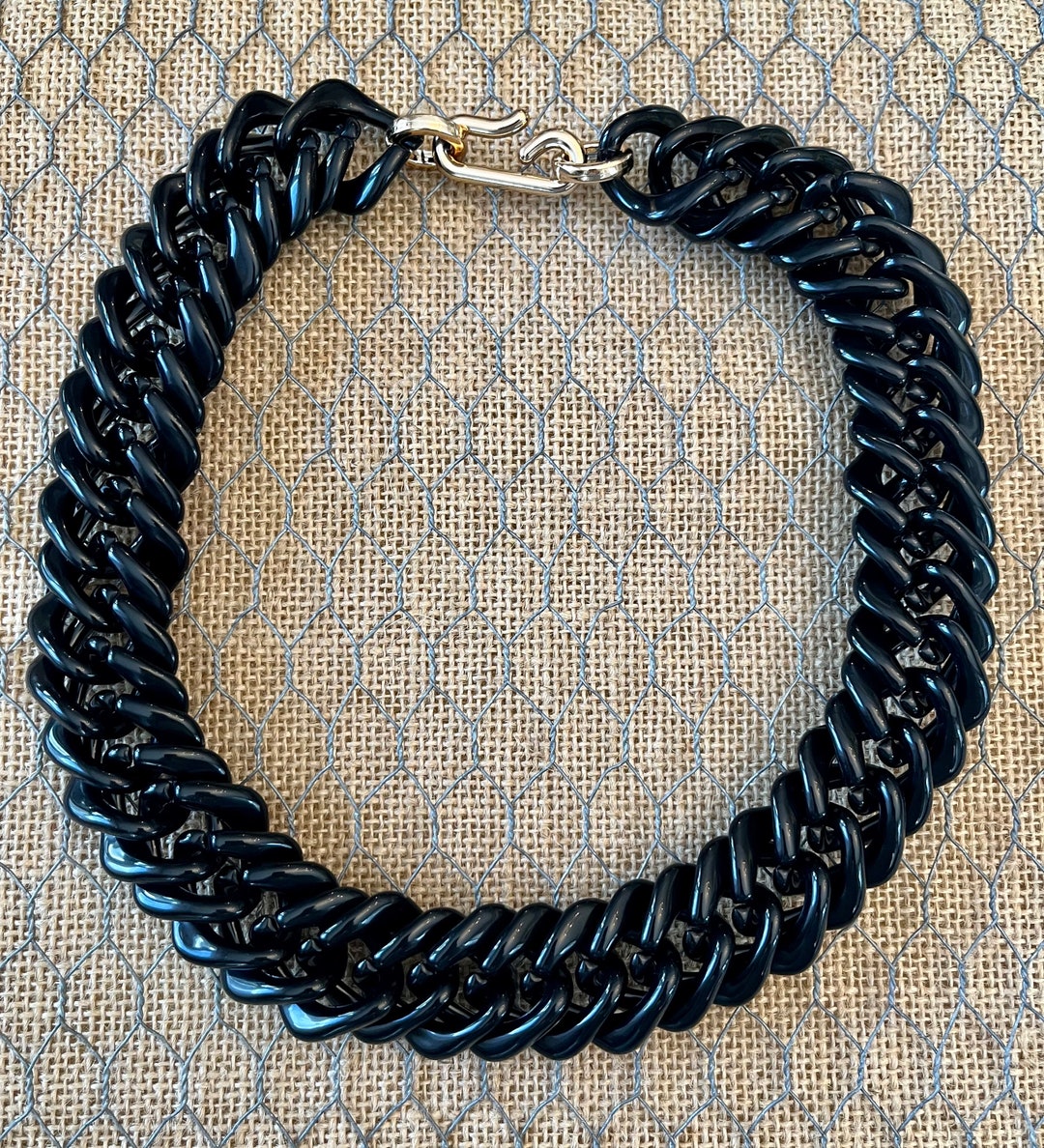 Black Chunky Chain Link Statement Necklace With Adjustable Length - Etsy