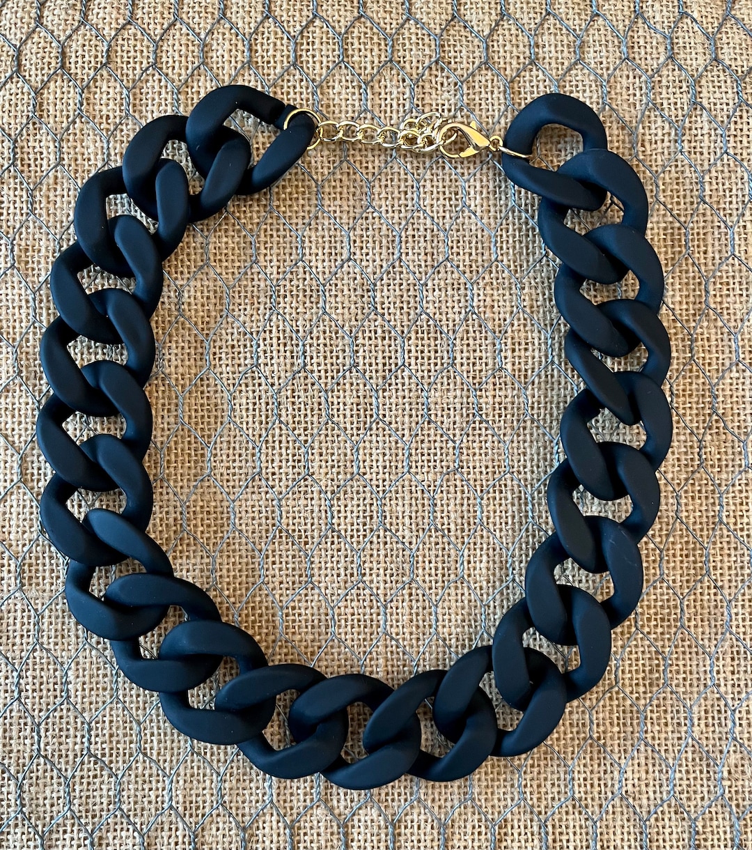 Black Chunky Chain Link Statement Necklace With Adjustable - Etsy