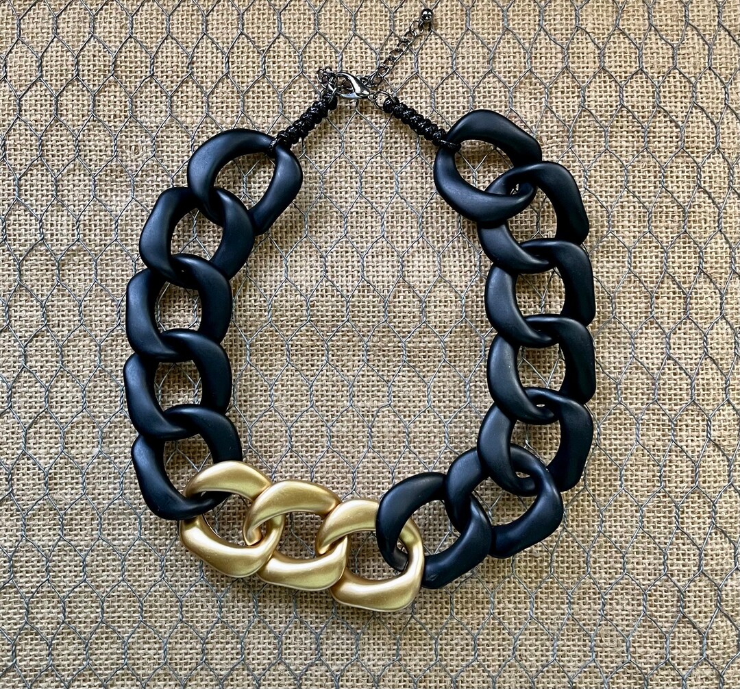 Black and Gold Chunky Chain Link Statement Necklace With Adjustable ...
