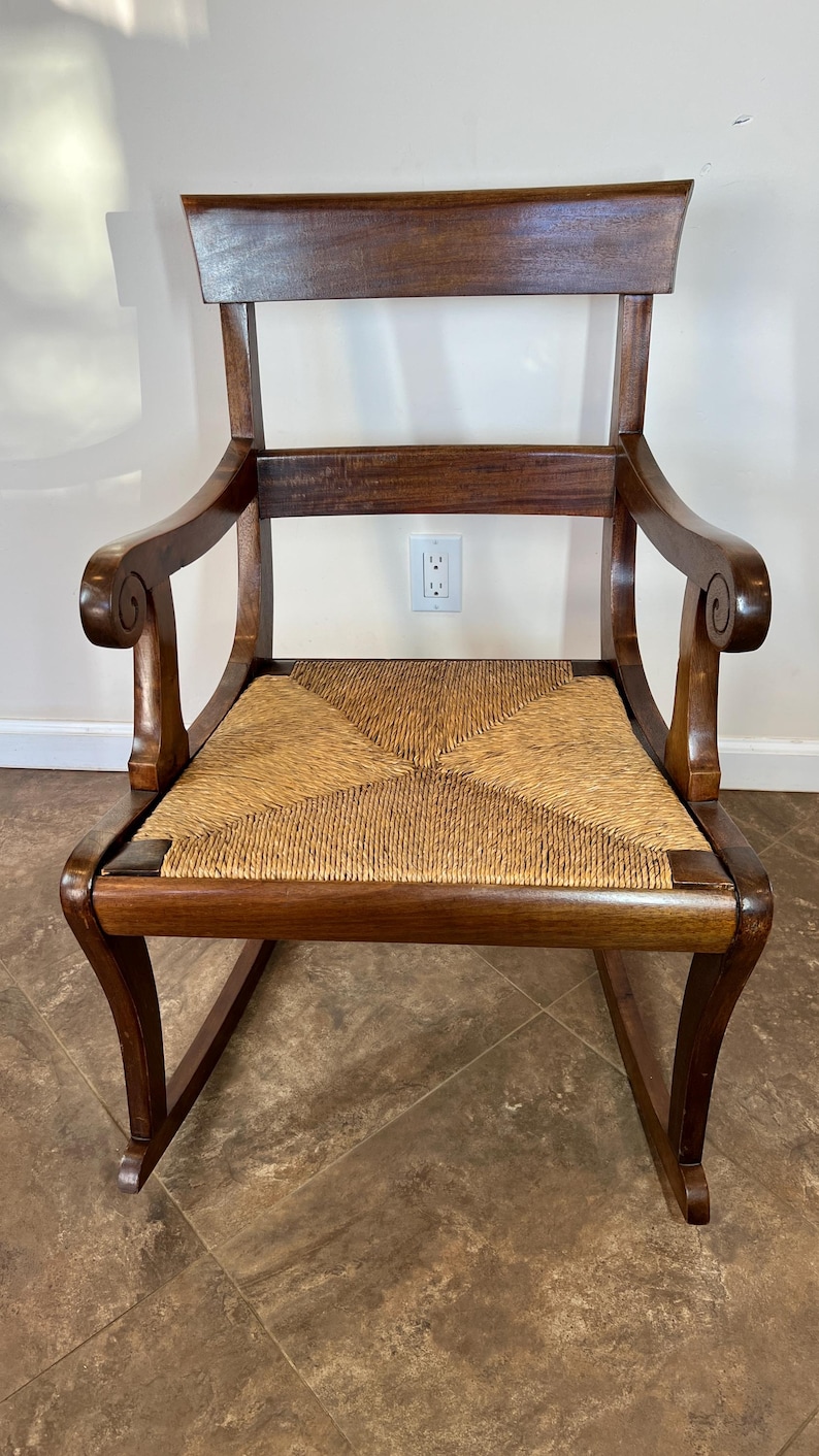 Solid Wood Rocking Chair With Woven Rush Seat and Sled Legs Vintage - Etsy