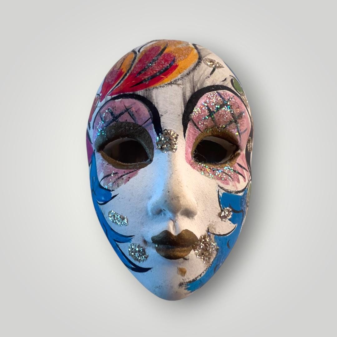 Vintage Mini Ceramic Mask With Cat Figurine | Hand Painted Folk Art ...