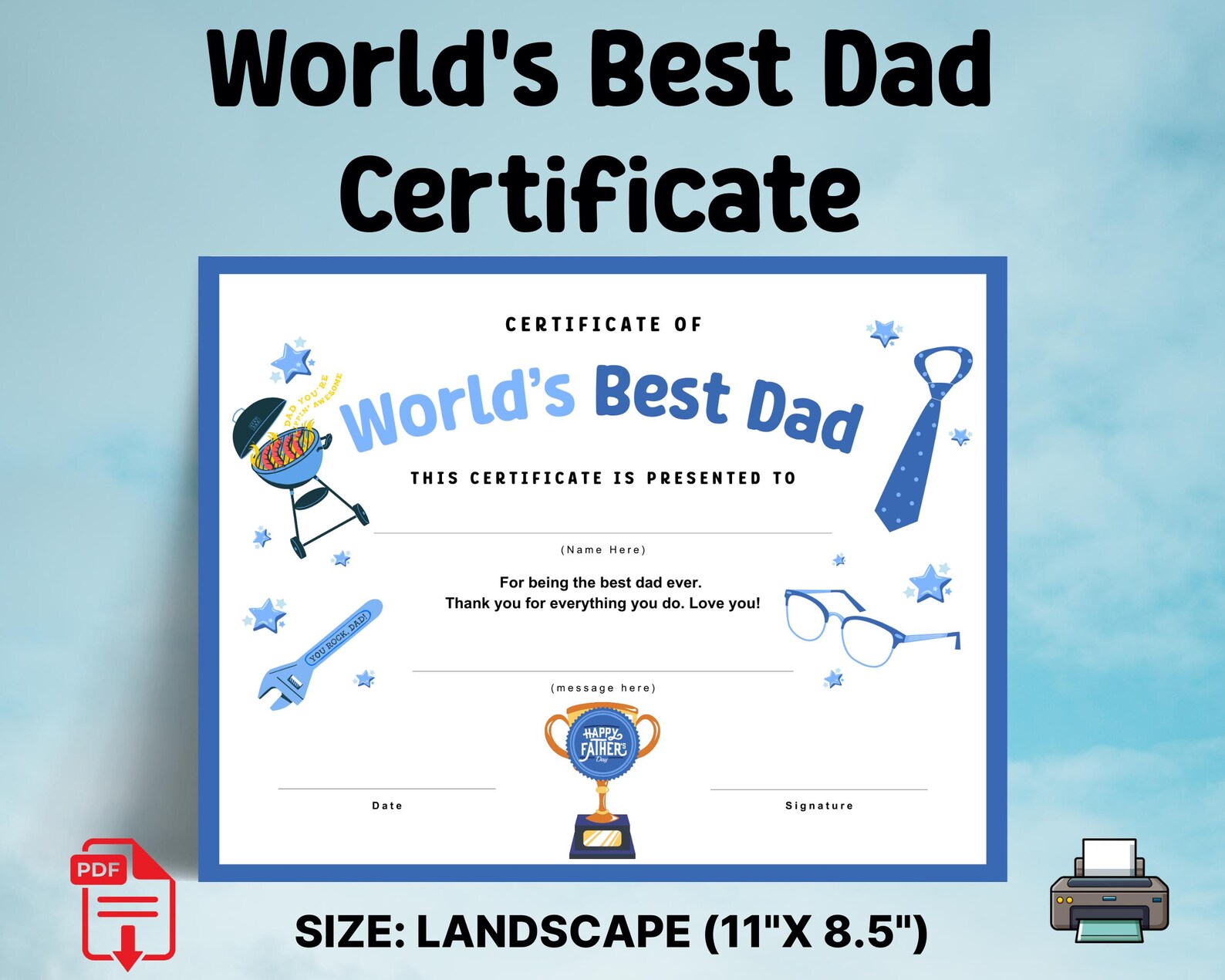 World's Best Dad Certificate, Printable Dad Award, Keepsake for Dad ...