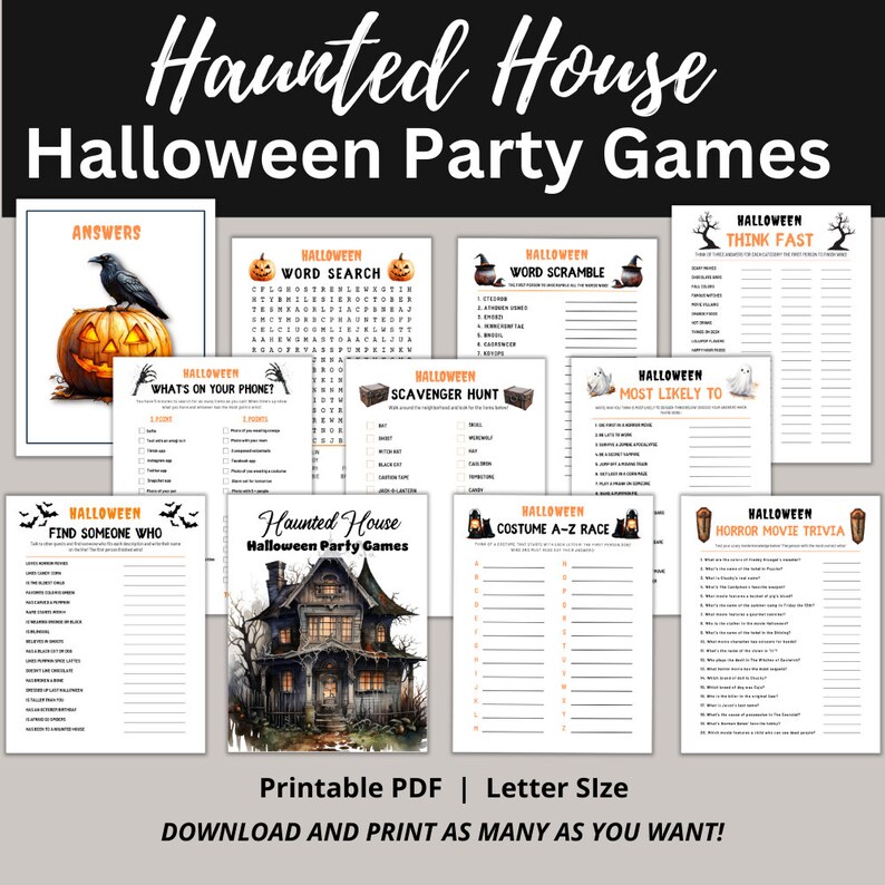 Haunted House Halloween Party Games | Printable Halloween Game Bundle ...