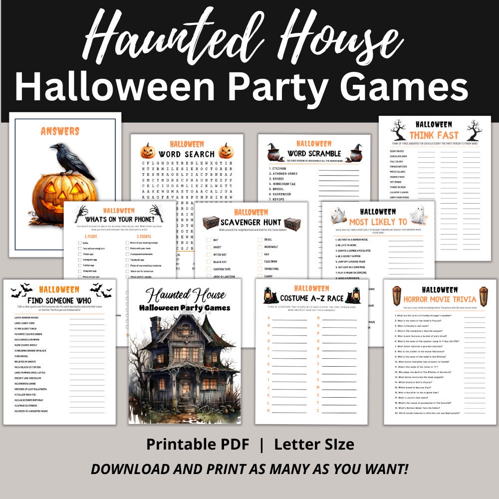 Haunted House Halloween Party Games | Printable Halloween Game Bundle ...