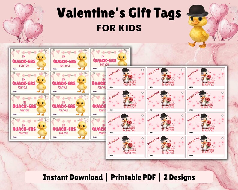 Printable Duck-themed Valentine's Day Tags, School Classroom Exchange ...