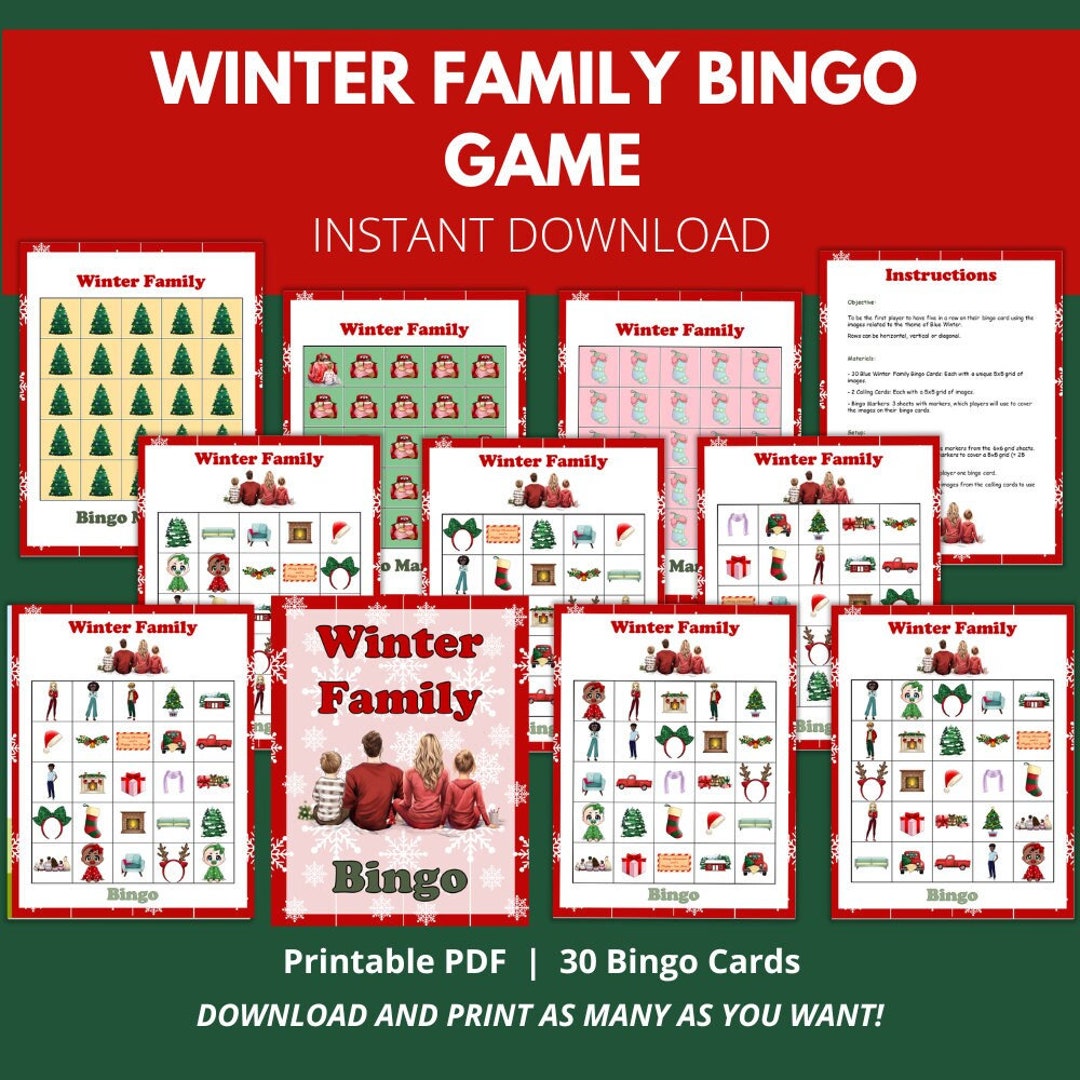 Christmas Bingo Game Printable Bingo Game Winter Family Bingo Game ...