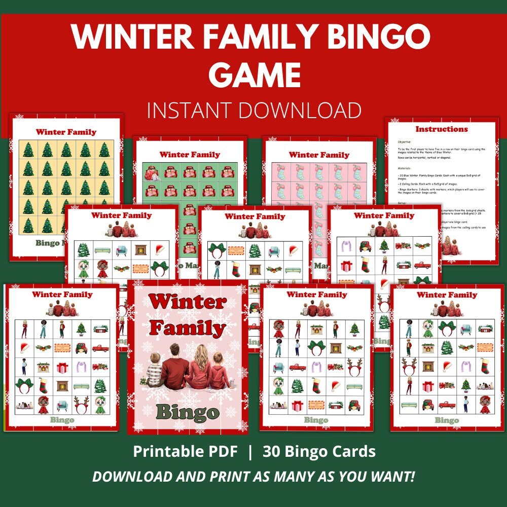 Christmas Bingo Game Printable Bingo Game Winter Family Bingo Game ...