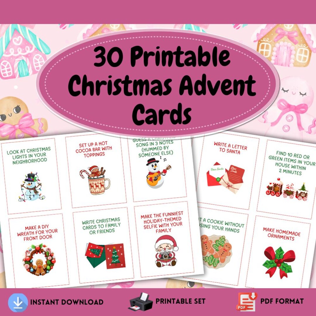 30 Printable Christmas Advent Cards | Christmas Holiday Advent Cards ...