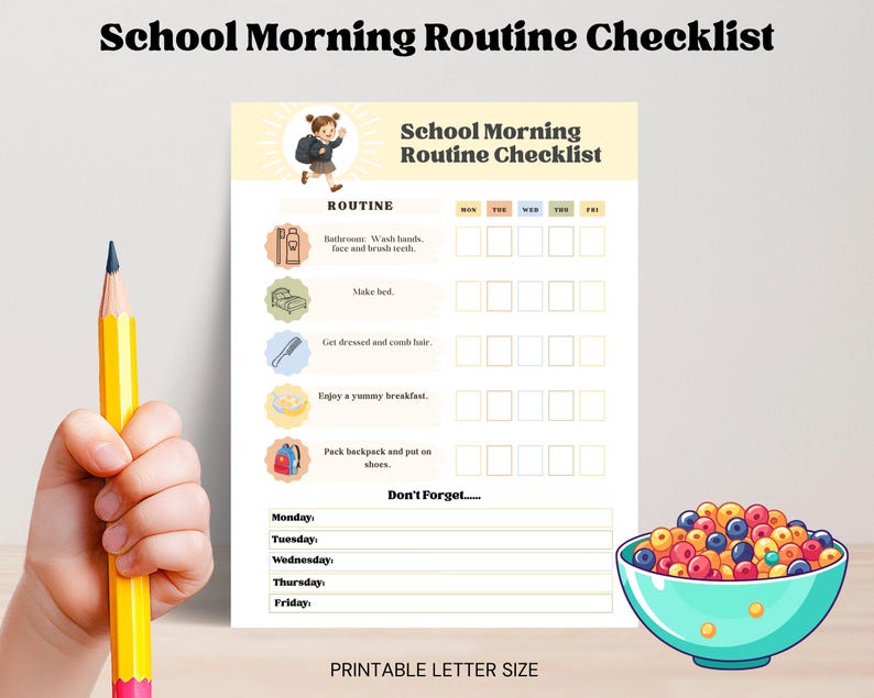 School Morning Routine Checklist, Kids Routine Checklist, Morning ...