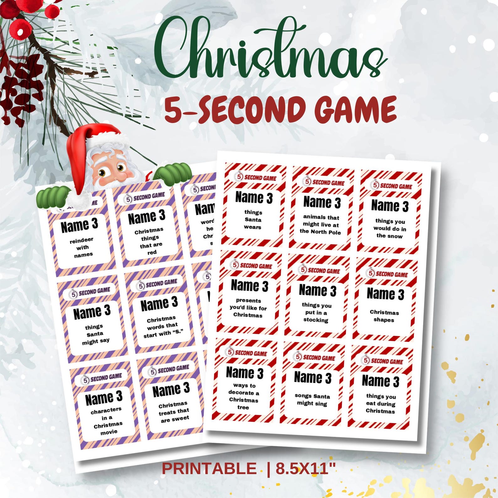 Christmas 5-second Game | Printable Christmas Game | Family Christmas ...