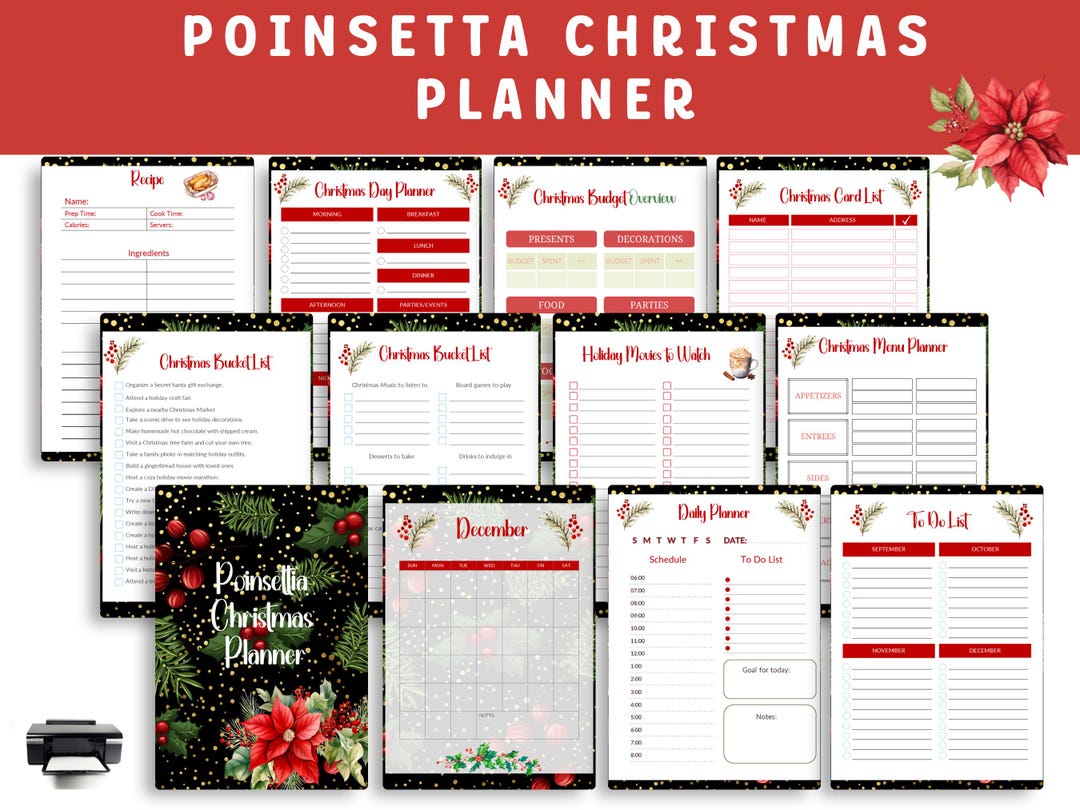 Poinsettia Christmas Planner | Printable Holiday Planner | Christmas ...