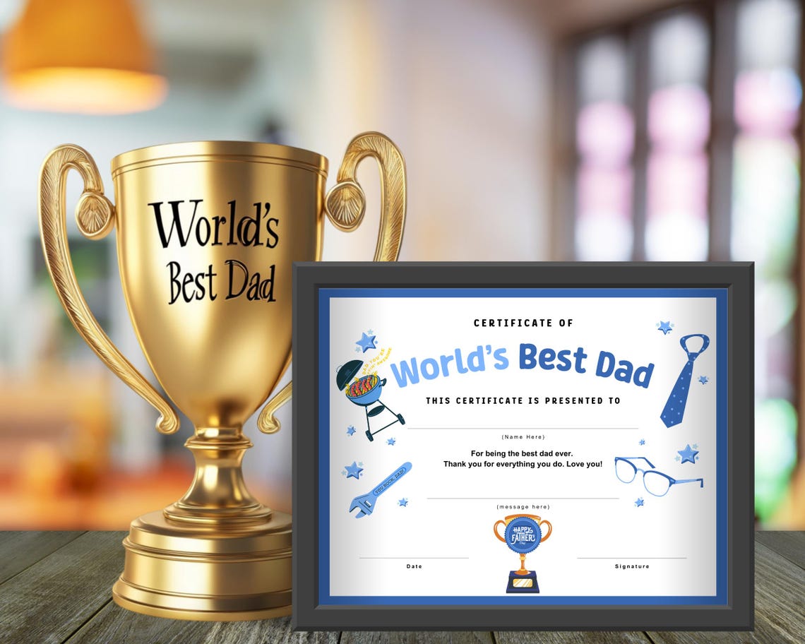 World's Best Dad Certificate, Printable Dad Award, Keepsake for Dad ...