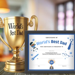World's Best Dad Certificate, Printable Dad Award, Keepsake for Dad ...