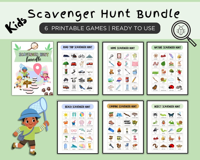 Kids Scavenger Hunt Game Bundle Printable, Outdoor Birthday Treasure ...