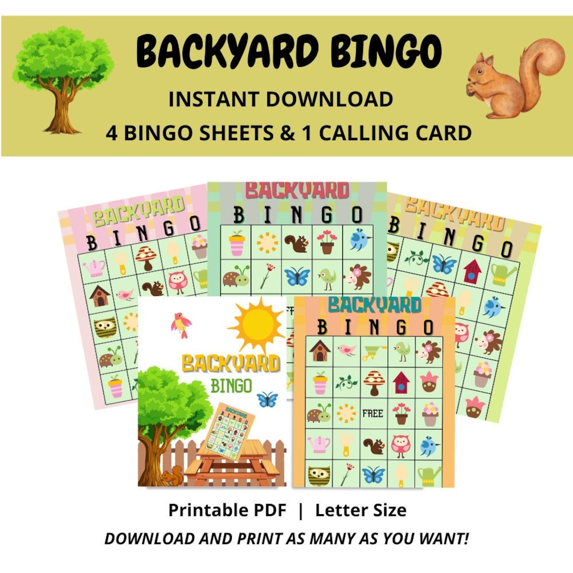 Backyard Bingo Printable Game | Bingo Game | Printable Bingo Game | Summer Bingo Game ...