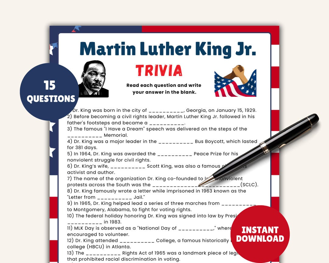 Martin Luther King Day Trivia Game, Civil Rights Movement Activity ...