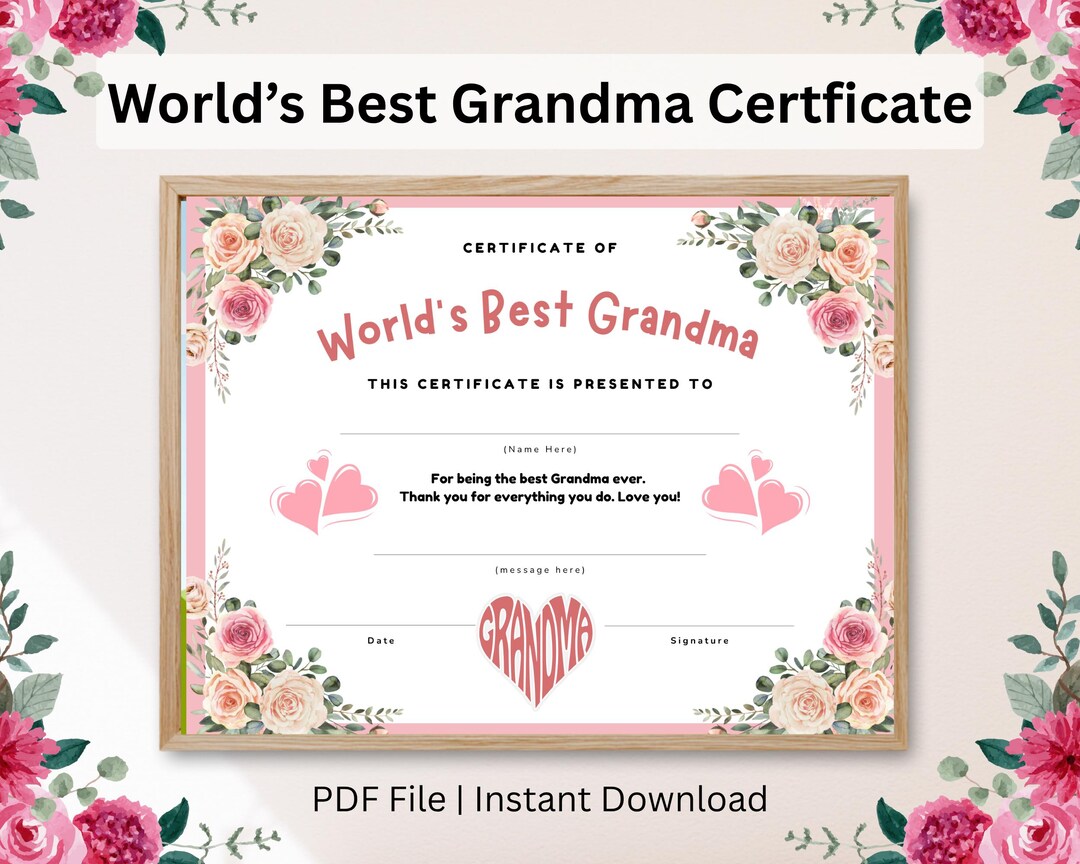 World's Best Grandma Certificate, Grandparents Day Gift, Best Grandma ...