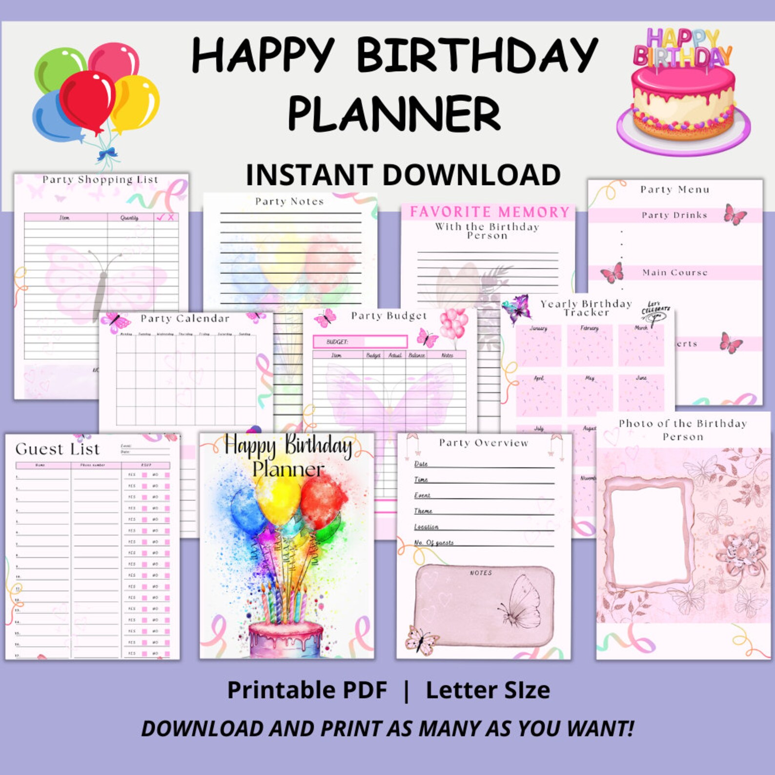 Happy Birthday Planner | Printable Birthday Party Planner | Birthday Party Budget | Birthday ...