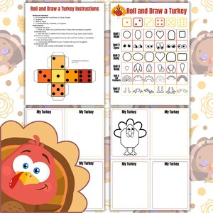 Roll and Draw a Turkey | Printable Roll a Dice Game | Fall Printable ...