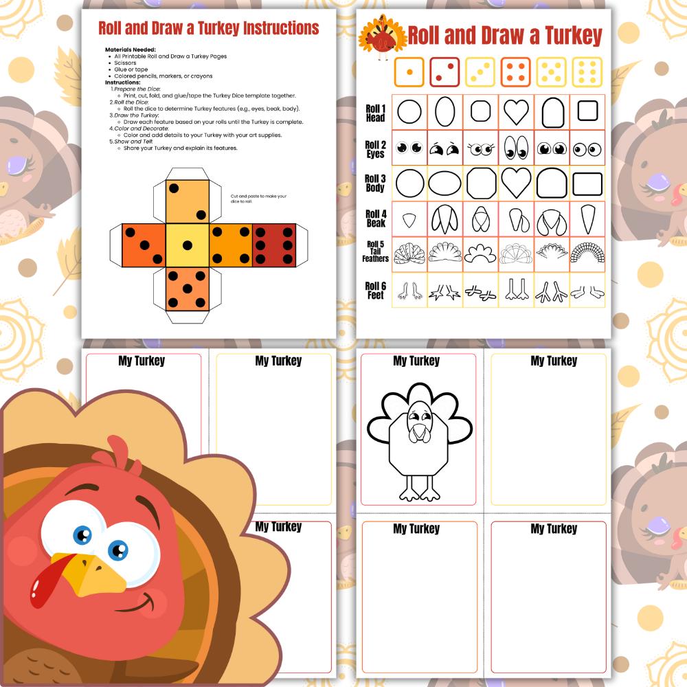 Roll and Draw a Turkey | Printable Roll a Dice Game | Fall Printable ...