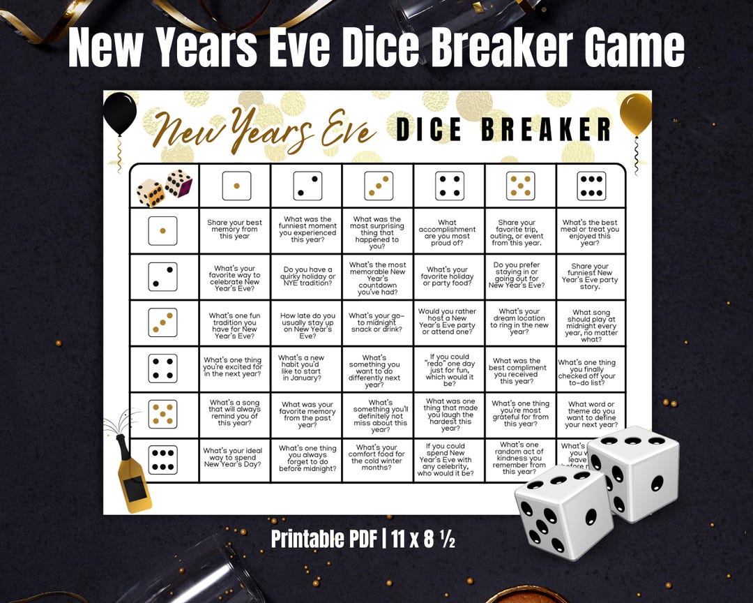 New Years Eve Dice Breaker Game, Roll the Dice Game, New Years Eve ...