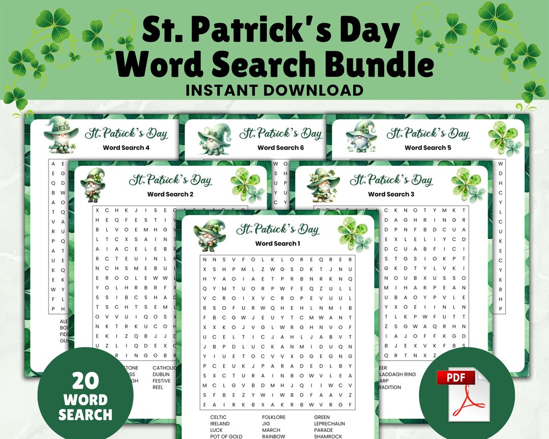 St. Patrick's Day Word Search Bundle, Printable Activity for Seniors ...
