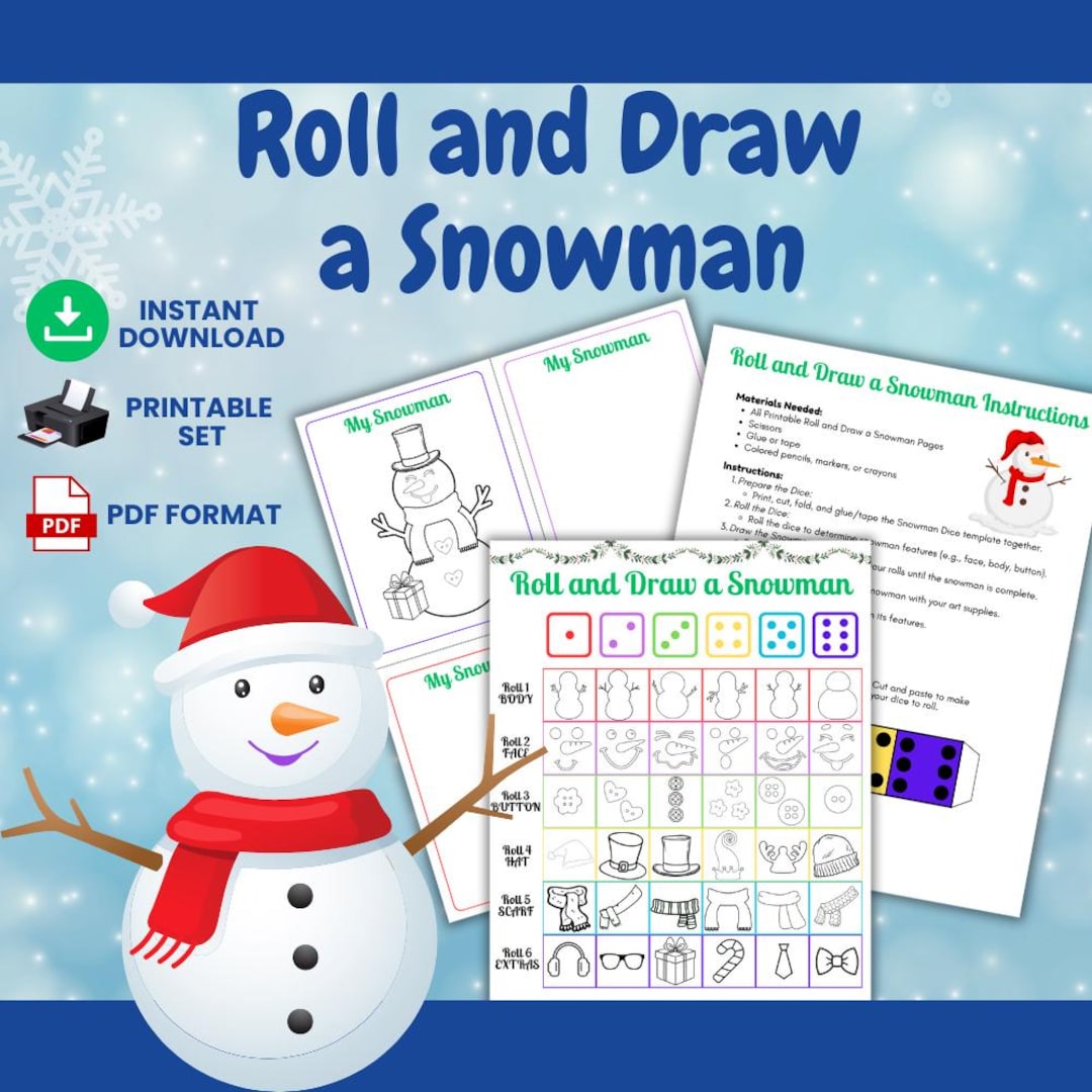 Roll and Draw a Snowman | Printable Roll a Dice Game | Snowman ...