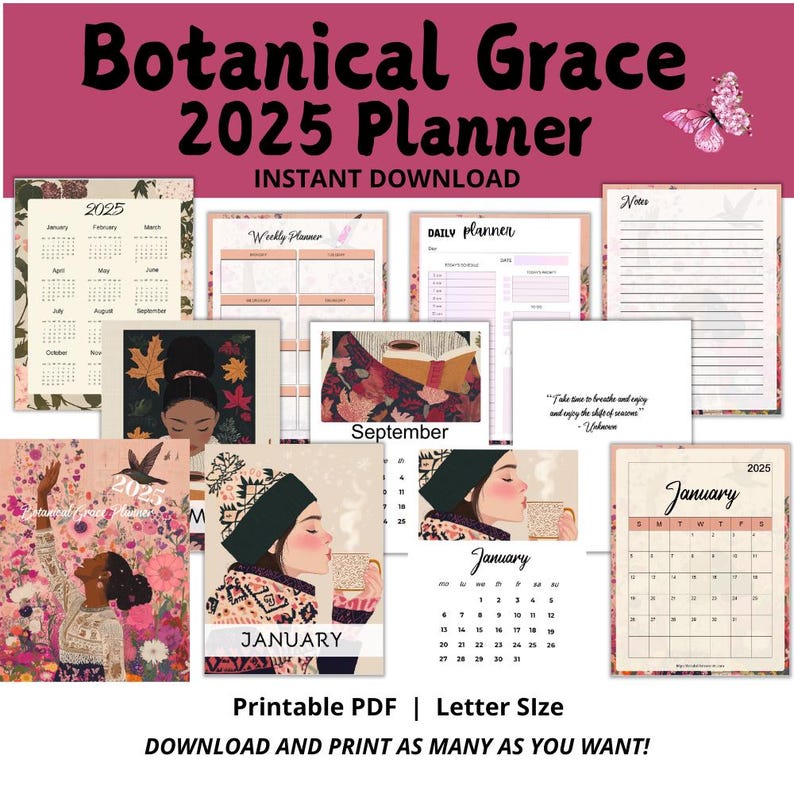 Printable Botanical 2025 Planner With Daily Planner & Notes | Printable ...