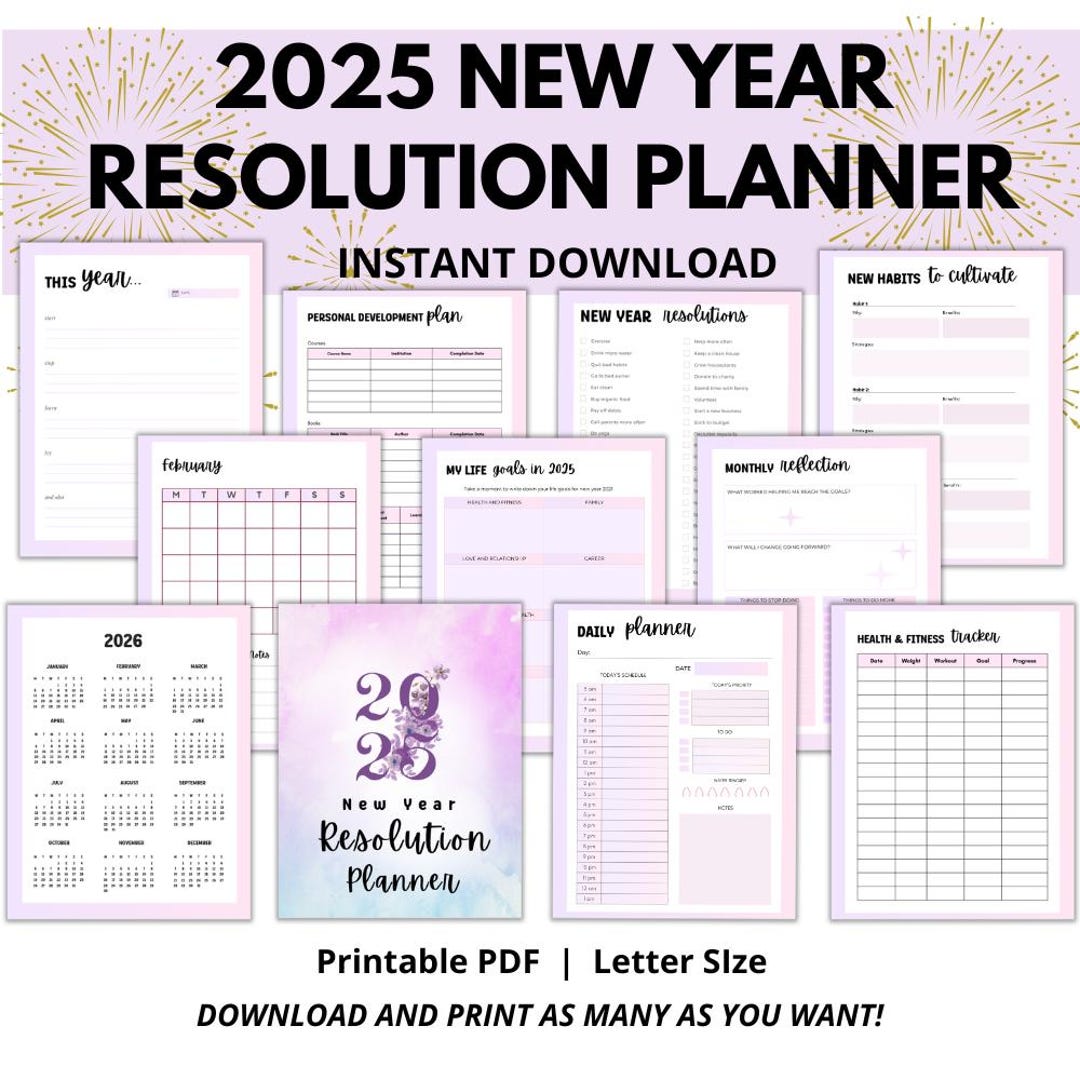 2025 New Year Resolution Planner | New Year Goals List | Vision Board ...