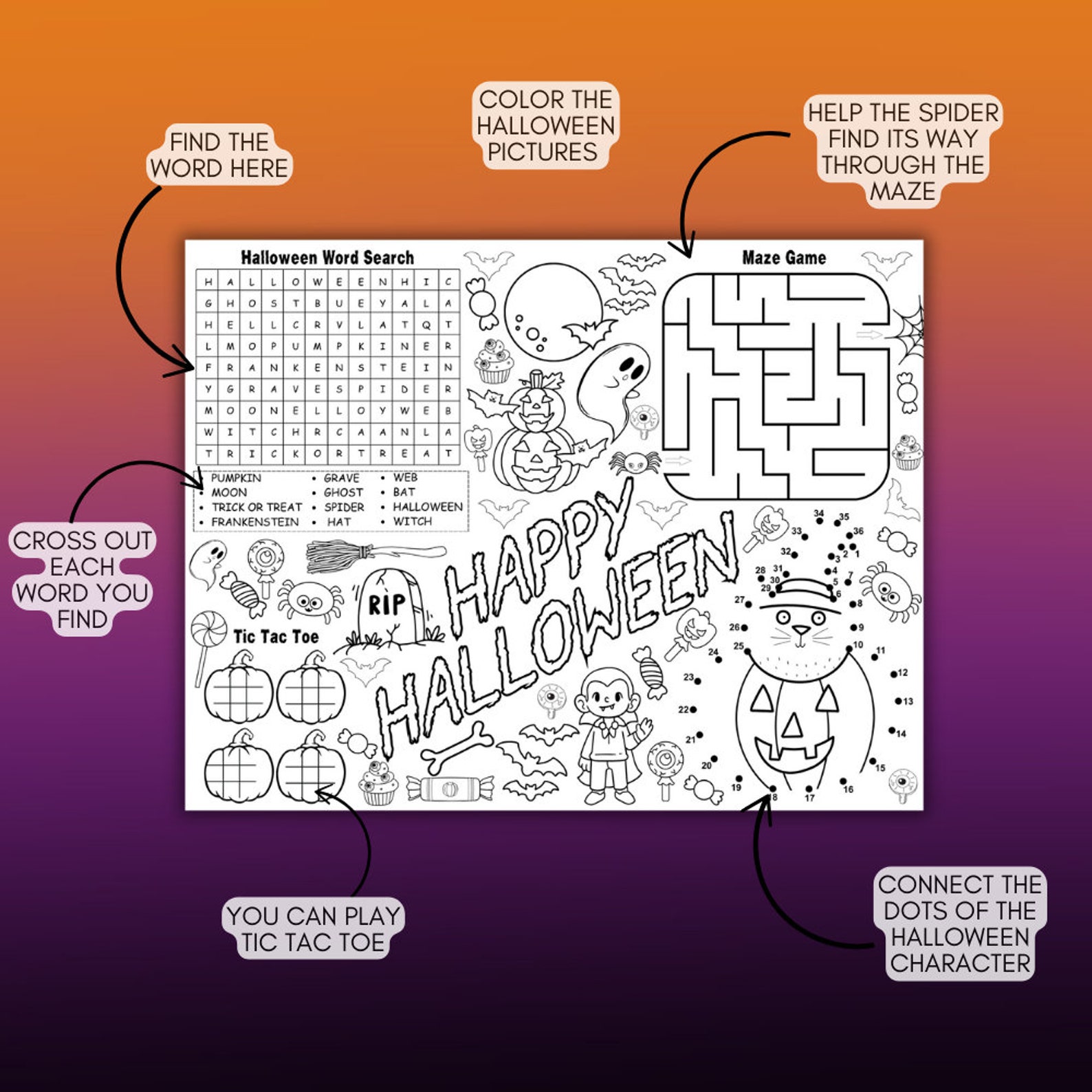 Halloween Placemats Activities | Printable Halloween Placemats for Kids ...