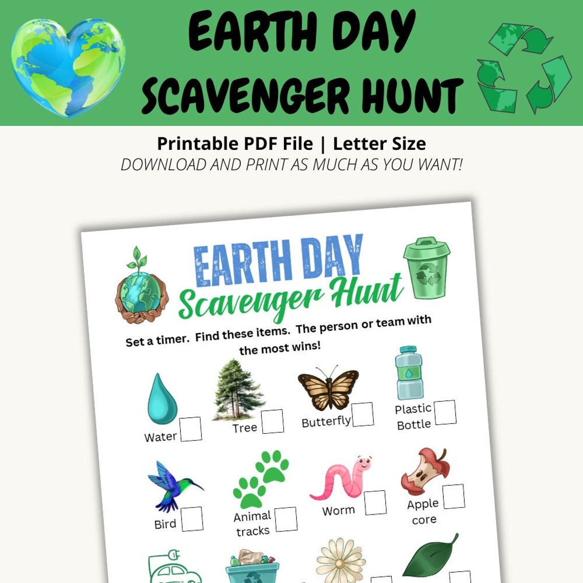 Earth Day Scavenger Hunt | Printable Scavenger Hunt | Outdoor Scavenger ...
