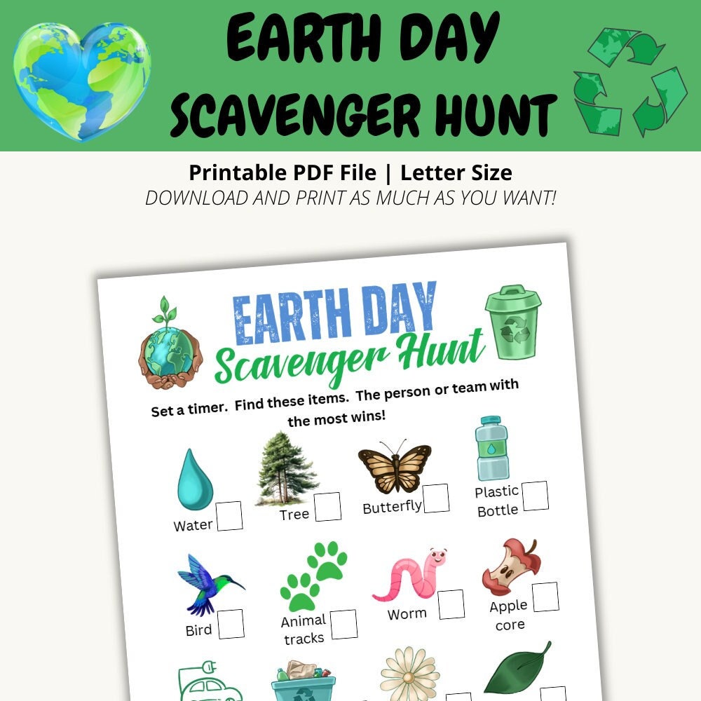 Earth Day Scavenger Hunt | Printable Scavenger Hunt | Outdoor Scavenger ...