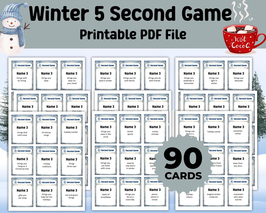 Winter 5 Seconds Game, Printable Winter Game, Family Winter Game ...