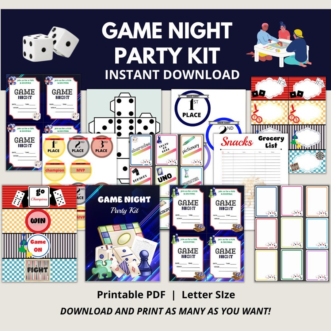 Game Night Party Kit | Printable Party Kit | Printable Game Cards ...