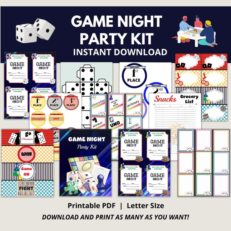 Game Night Party Kit | Printable Party Kit | Printable Game Cards ...