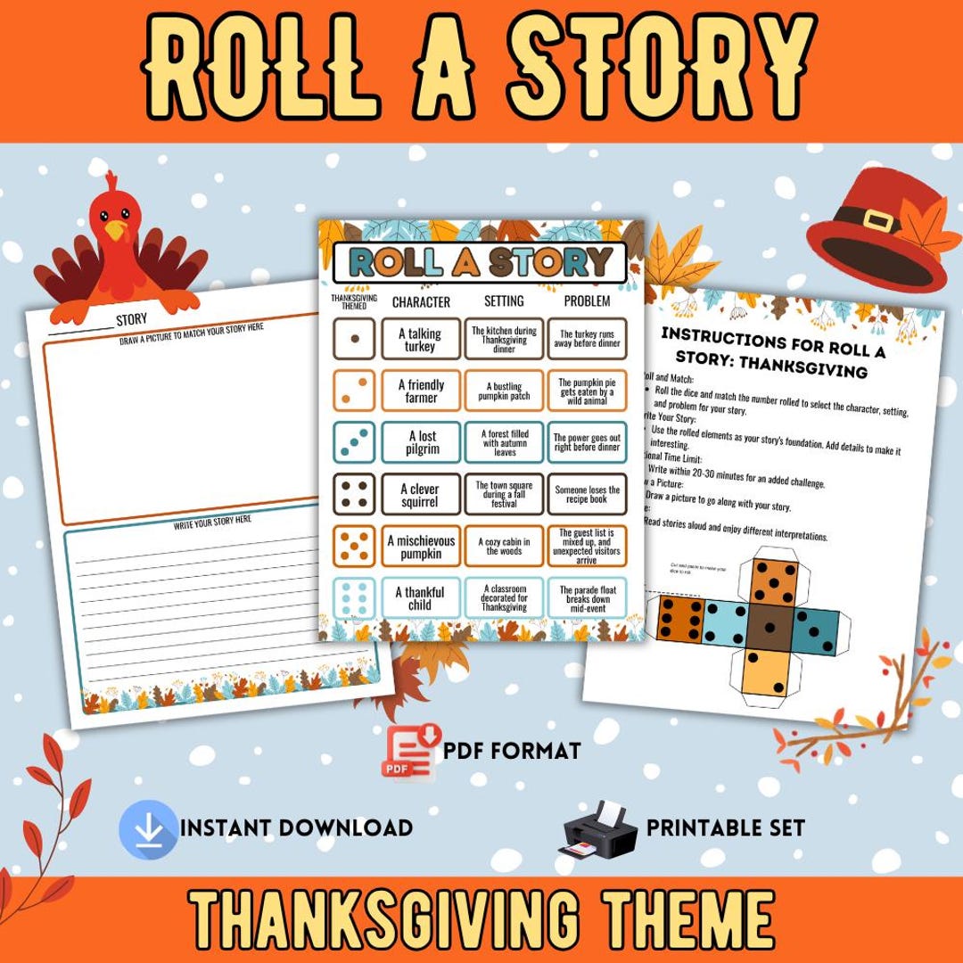 Roll a Story Thanksgiving Game | Printable Story Dice Game ...