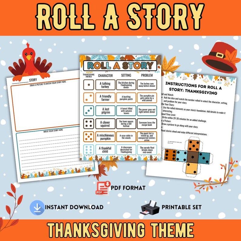 Roll a Story Thanksgiving Game | Printable Story Dice Game ...