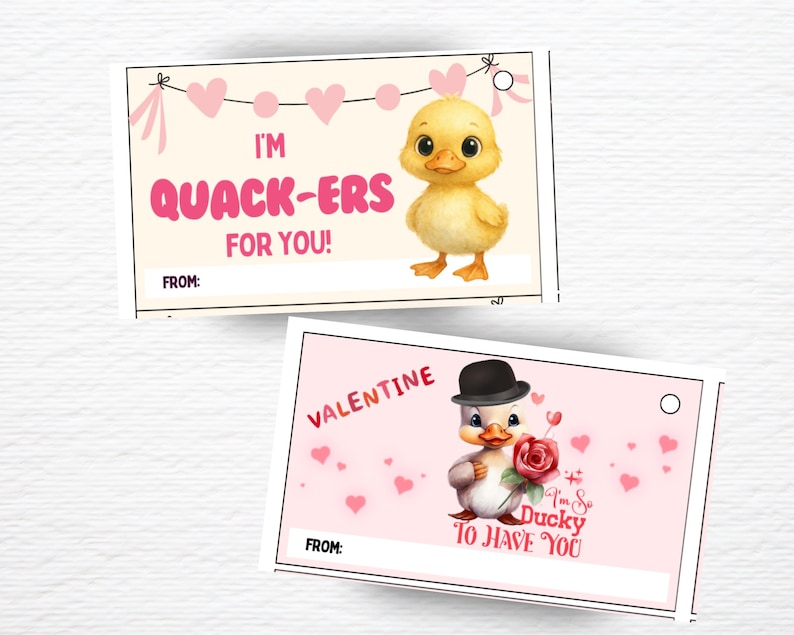 Printable Duck-themed Valentine's Day Tags, School Classroom Exchange ...