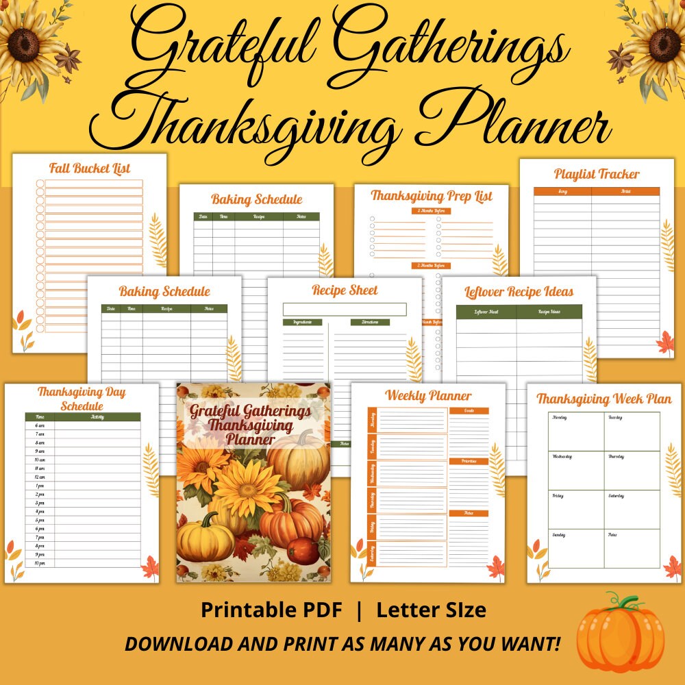 Thanksgiving Holiday Planner Printable Meal Planning Thanksgiving Host ...
