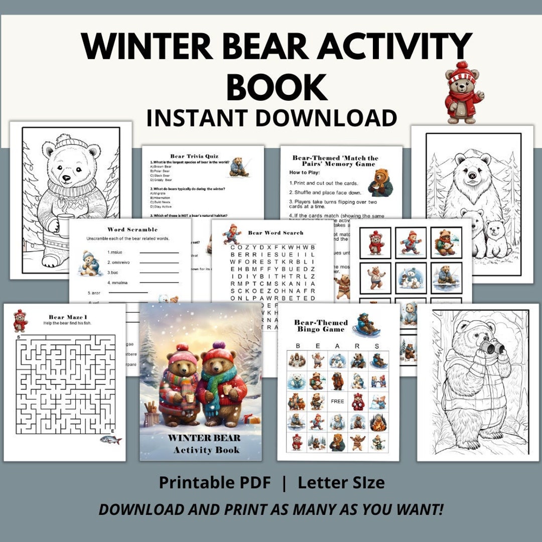 Winter Bear Activity Book | Printable Activity Book | Bear Themed ...
