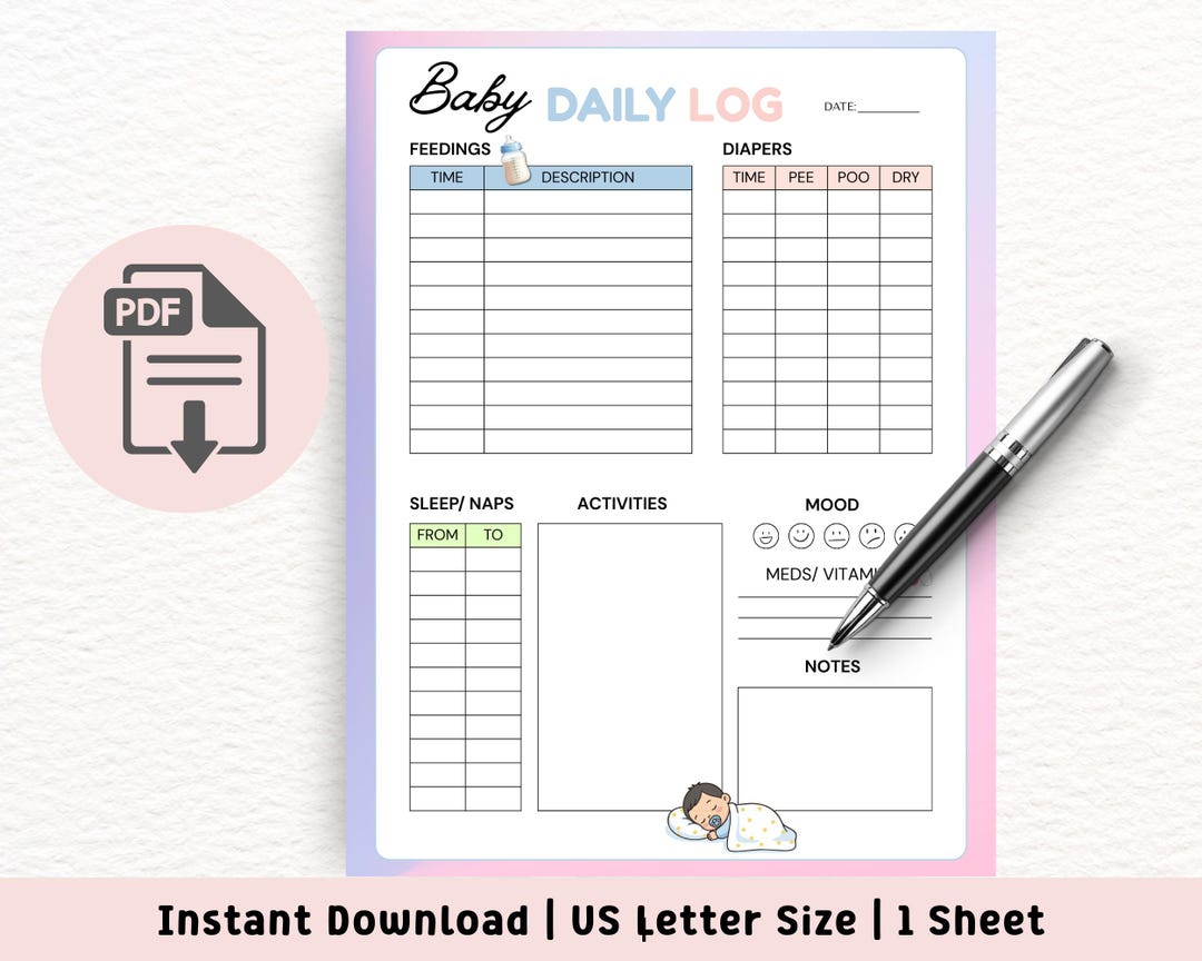 Baby Daily Log, Printable Infant Schedule, Newborn Weekly Care, Diaper ...